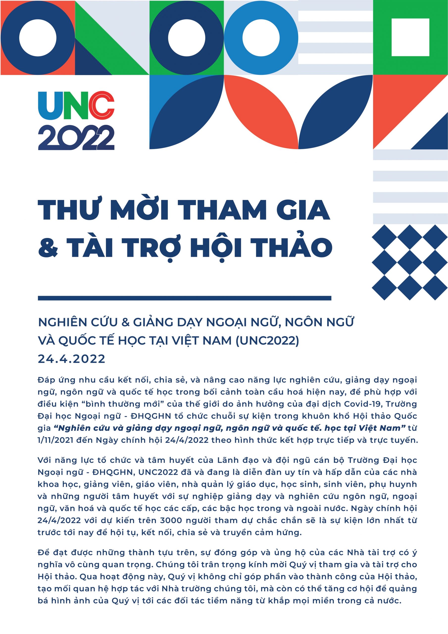 Thư Mời Tham Gia Và Tài Trợ Cho Hội Thảo Quốc Gia Unc2022 Trường Đại
